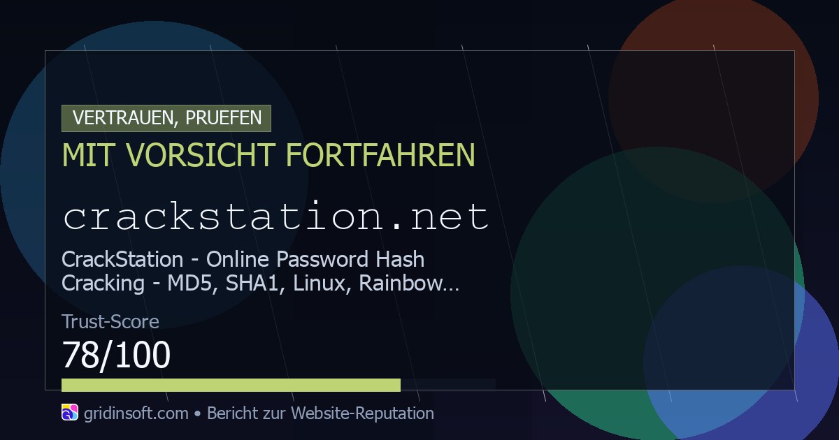 Crackstation.net: sicher oder seriös? (Vertrauen 78/100)