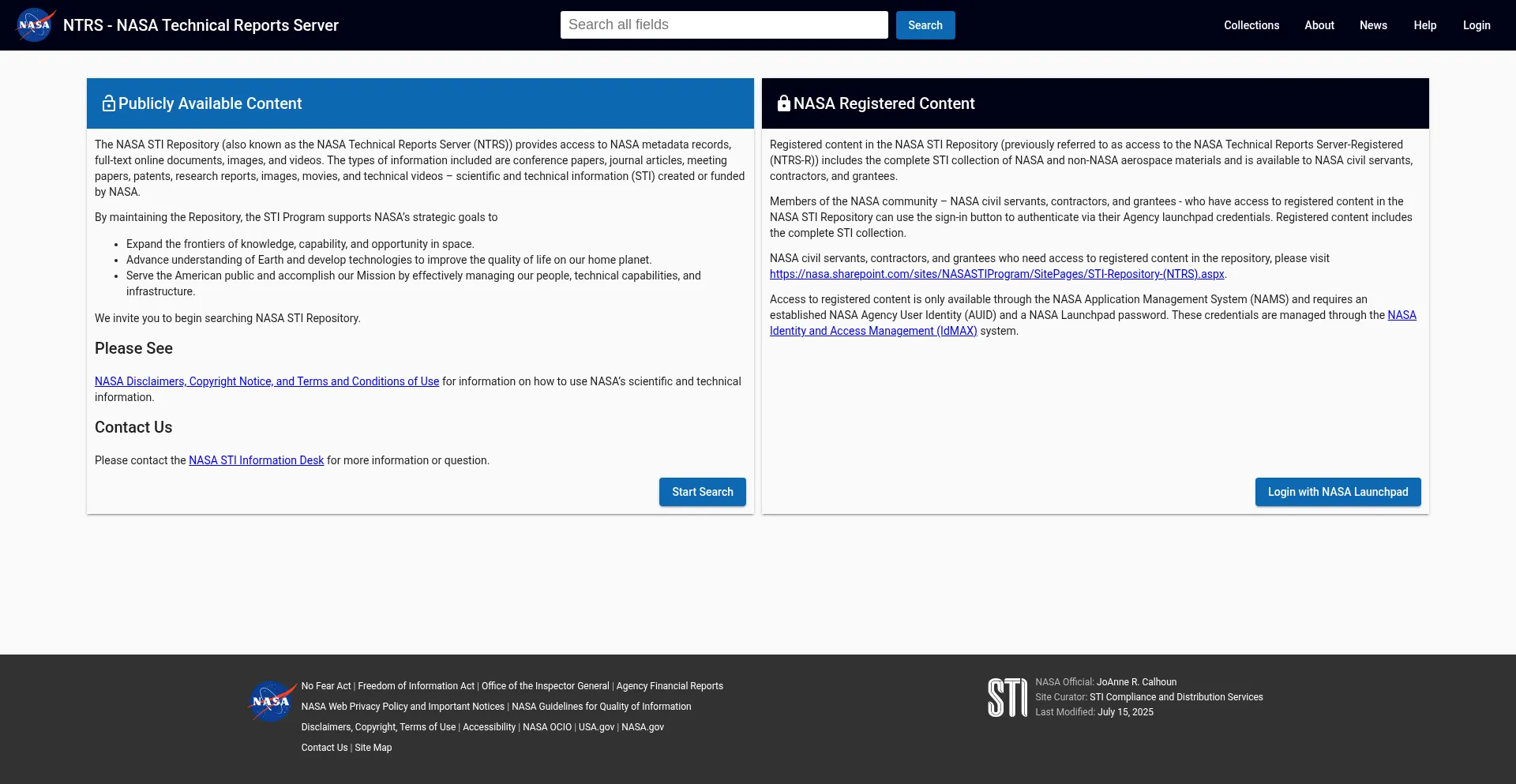Ntrs.nasa.gov: offizielle Regierungswebsite (Vertrauen 90/100)